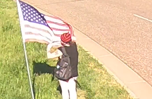 Watch: Unhinged Woman Vandalized 7 American Flags, Flips Off Police